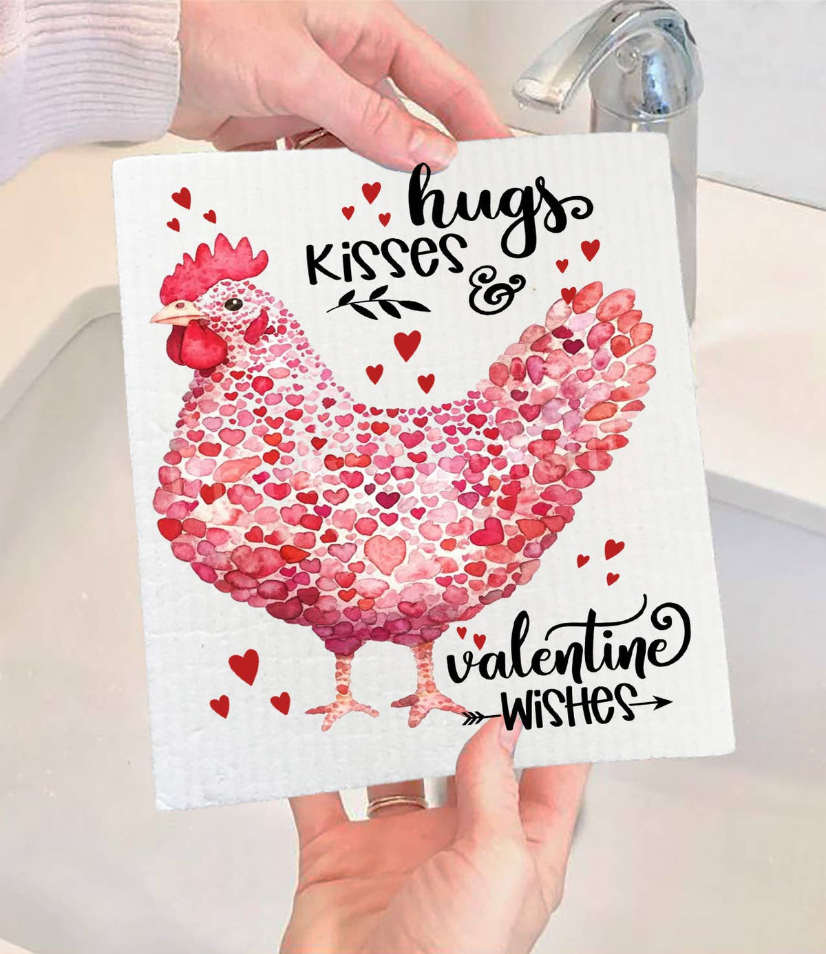 Valentine Chicken Hugs Kisses Swedish Dishcloth — Avery Lane Gifts
