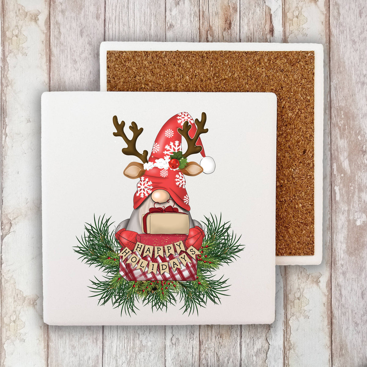 Christmas Gnome Reindeer Stone Coaster — Avery Lane Gifts