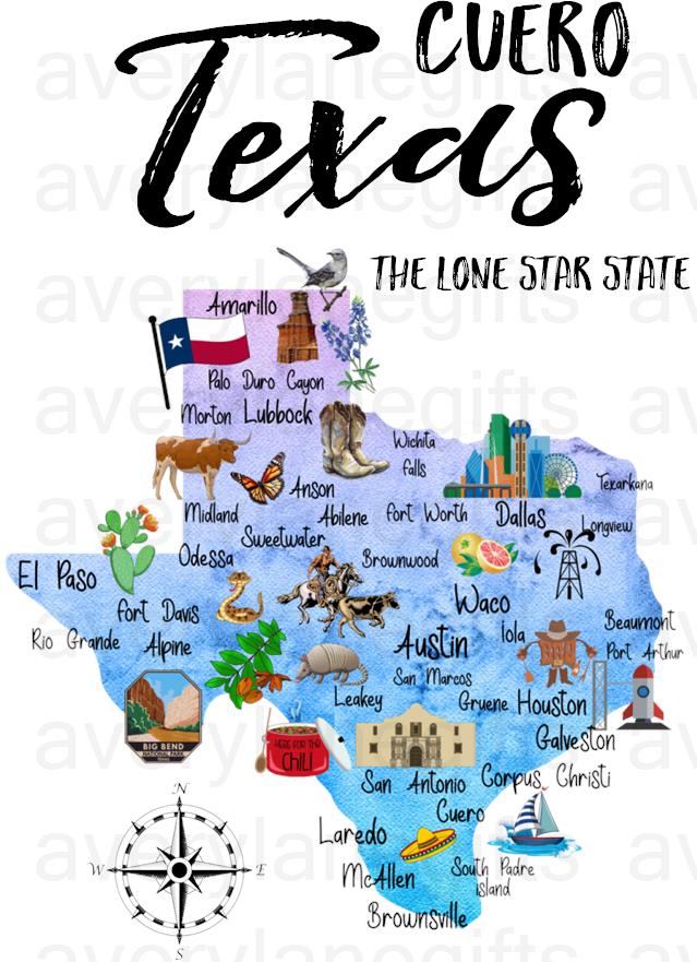 Texas State Map "Cuero" Tea Towel — Avery Lane Gifts