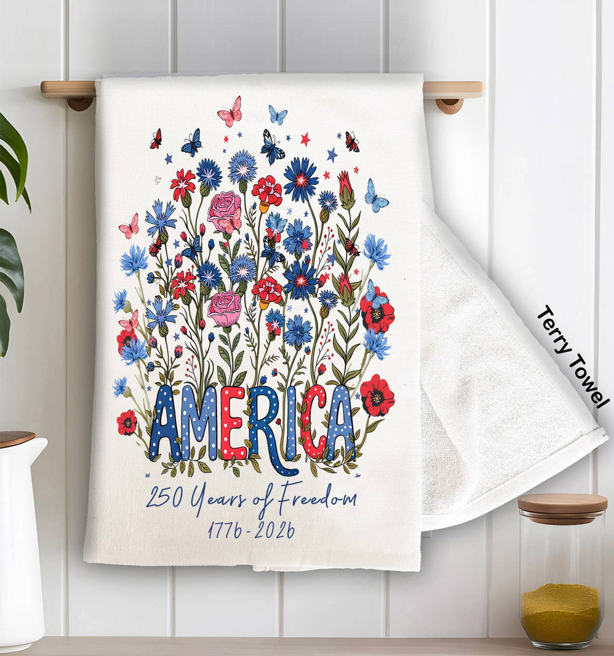 Patriotic Flowers 250 Anniversary America Terry Towel — Avery Lane Gifts