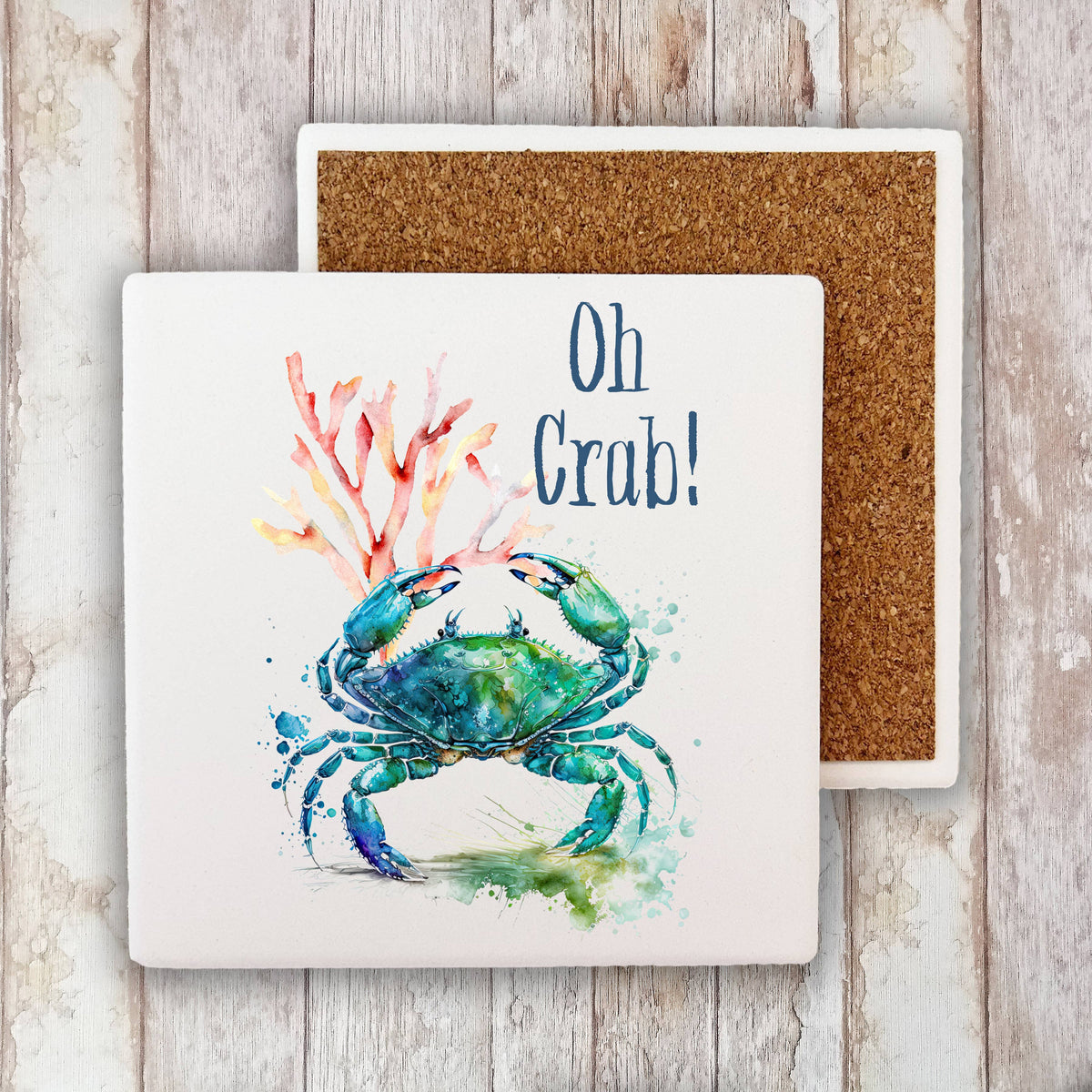 Coastal Beach Oh Crab Blue Crab Stone Coaster — Avery Lane Gifts