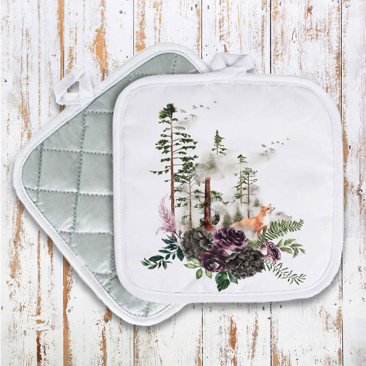 Fox Forest Trees Nature Pot Holder Oven Mitts — Avery Lane Gifts