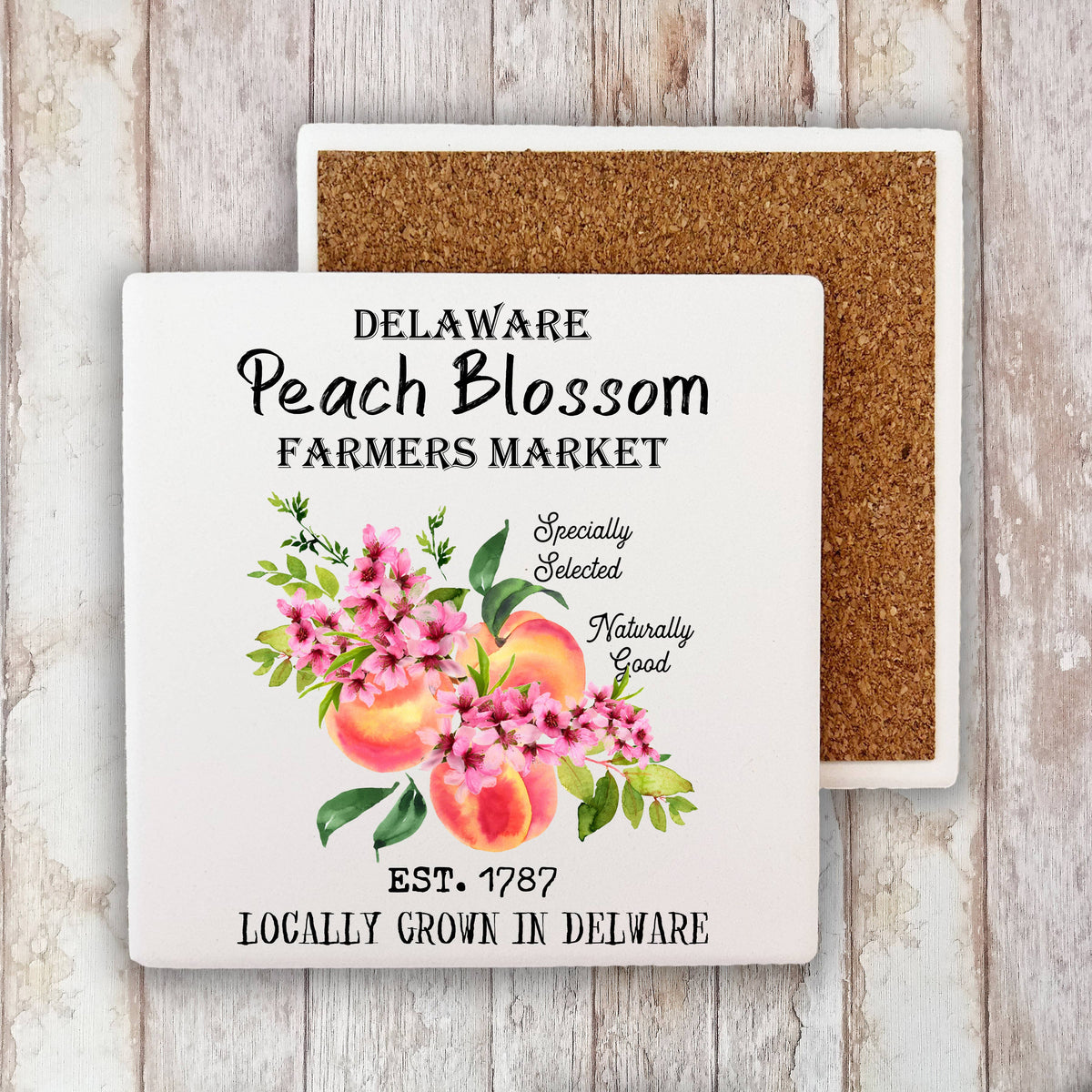 Delaware State Flower Peach Blossom Stone Coaster — Avery Lane Gifts