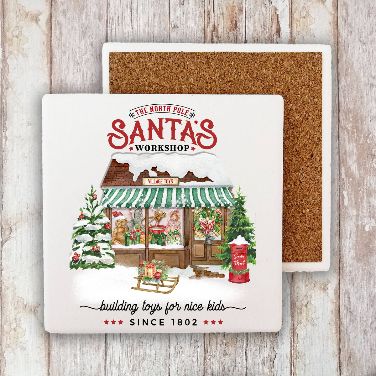 Christmas Santa's Workshop Toys Stone Coaster — Avery Lane Gifts