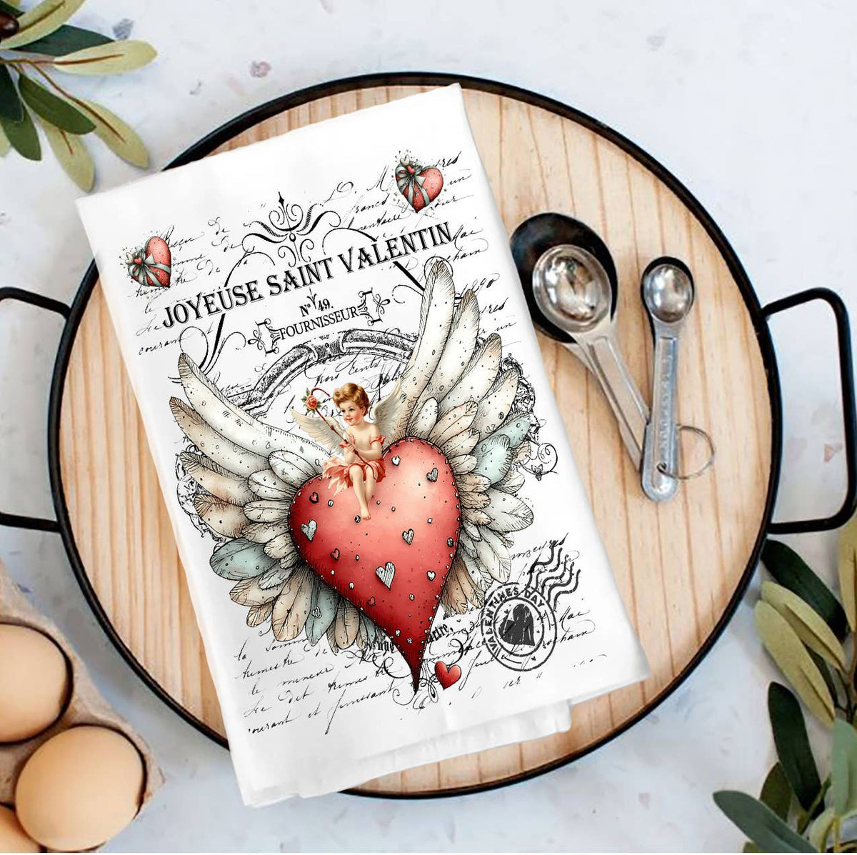 Vintage French Heart Cupid Valentine Tea Towel — Avery Lane Gifts