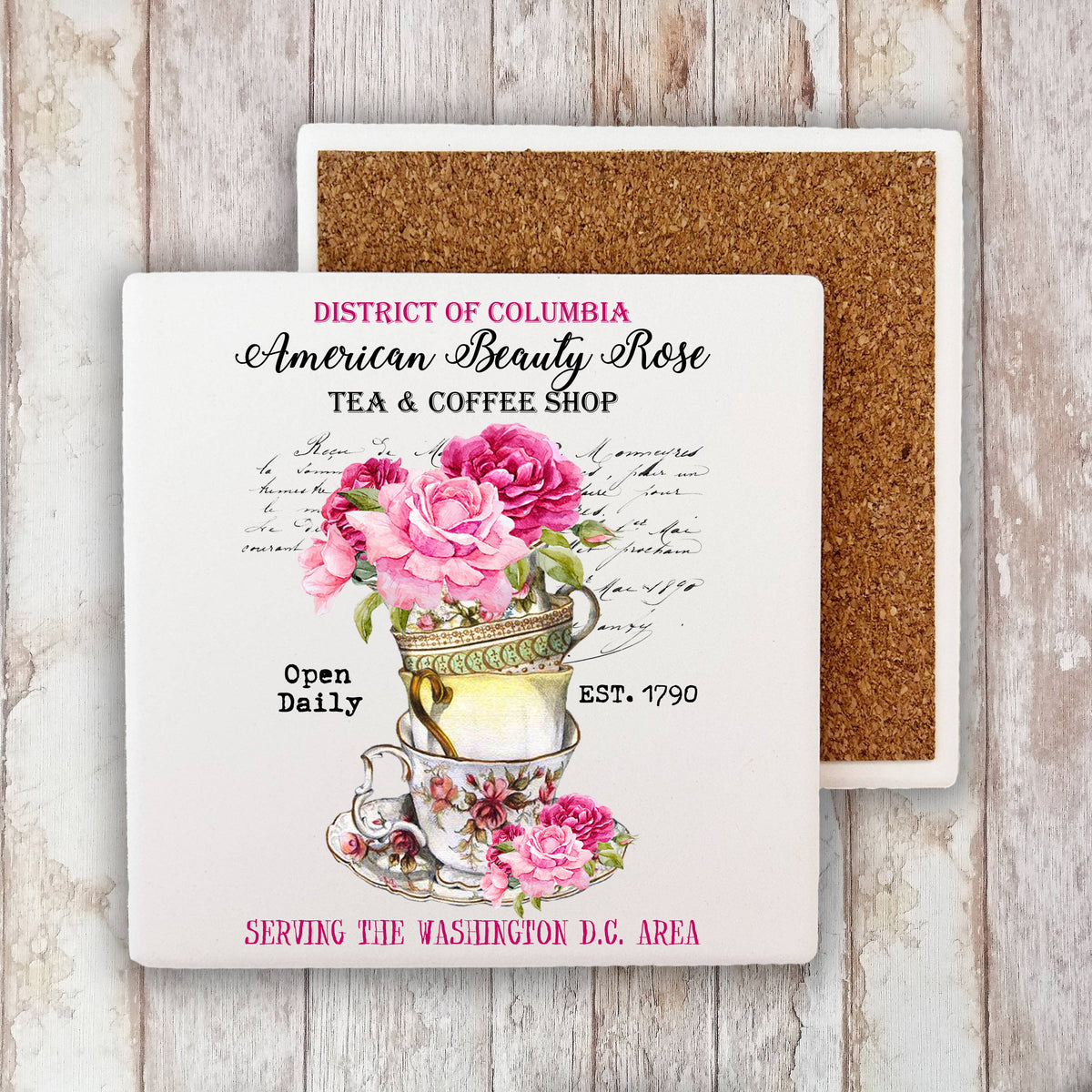 Washington DC State Flower American Beauty Stone Coaster — Avery Lane Gifts