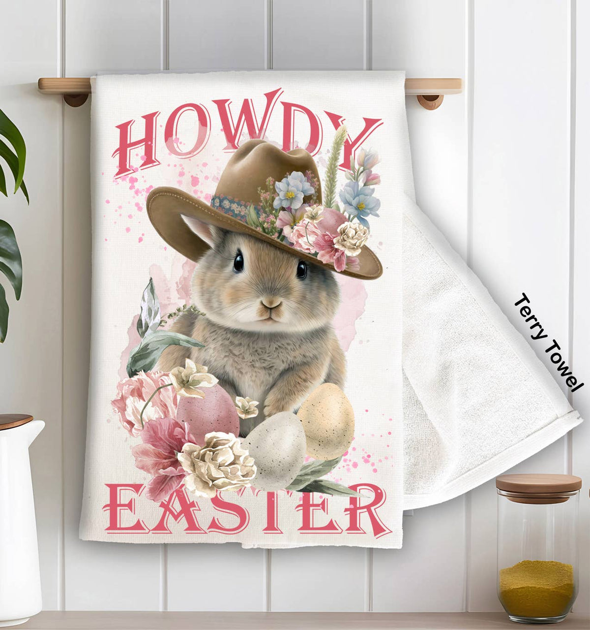 Howdy Easter Bunny Cowboy Hat Kitchen Terry Towel — Avery Lane Gifts