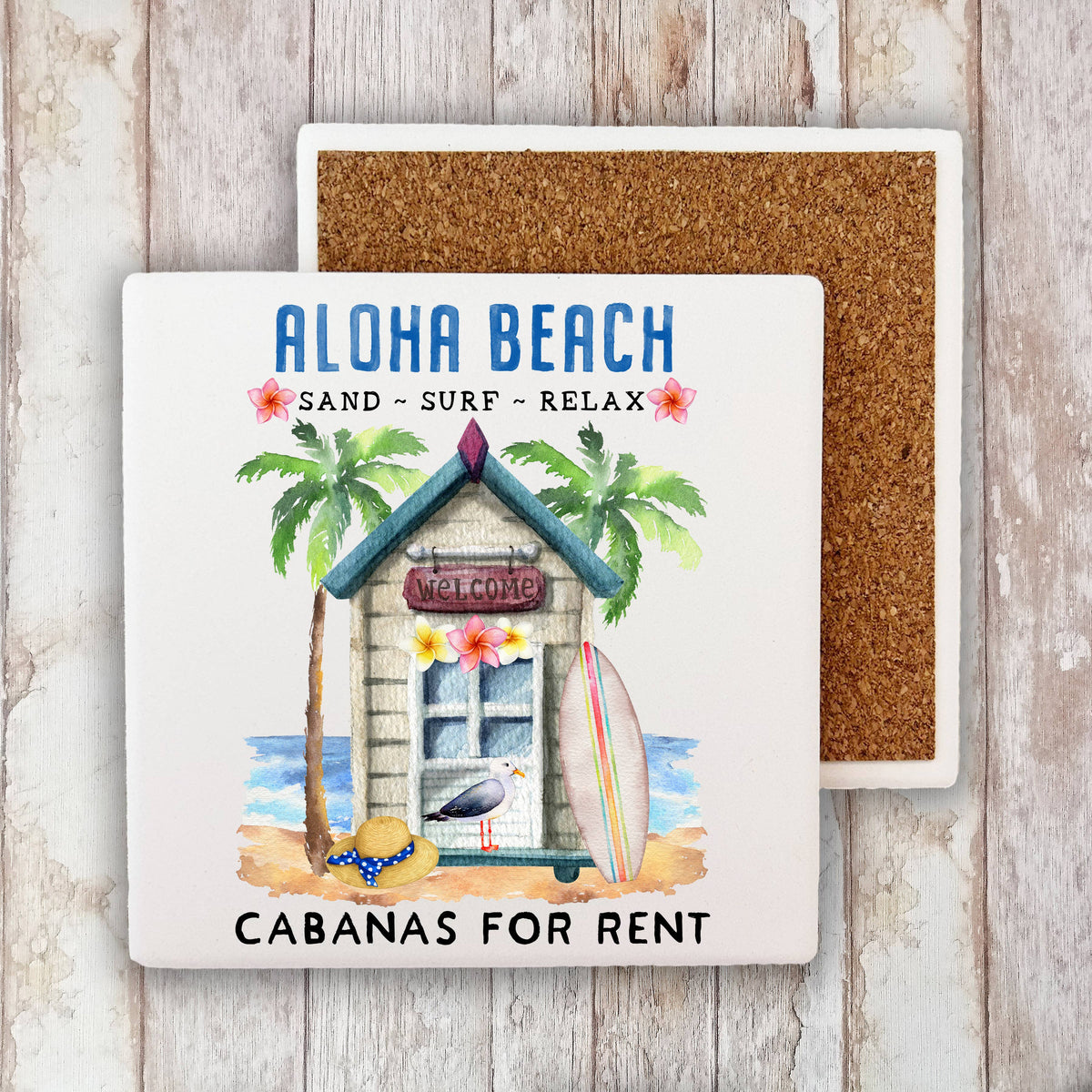 Aloha Beach Cabanas Ocean Surf Stone Coaster — Avery Lane Gifts