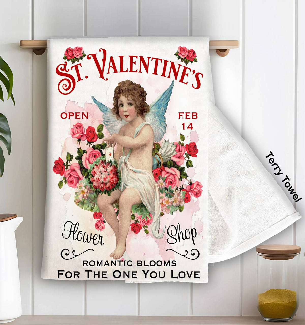 Vintage Cupid Angel St. Valentine's Kitchen Terry Towel — Avery Lane Gifts