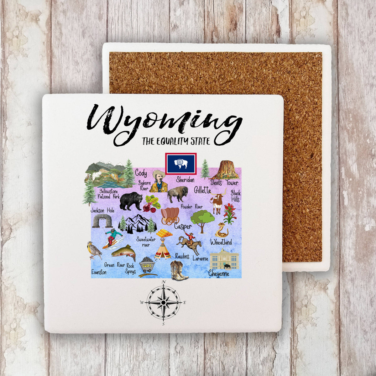 Wyoming State Map Souvenir Stone Coaster — Avery Lane Gifts
