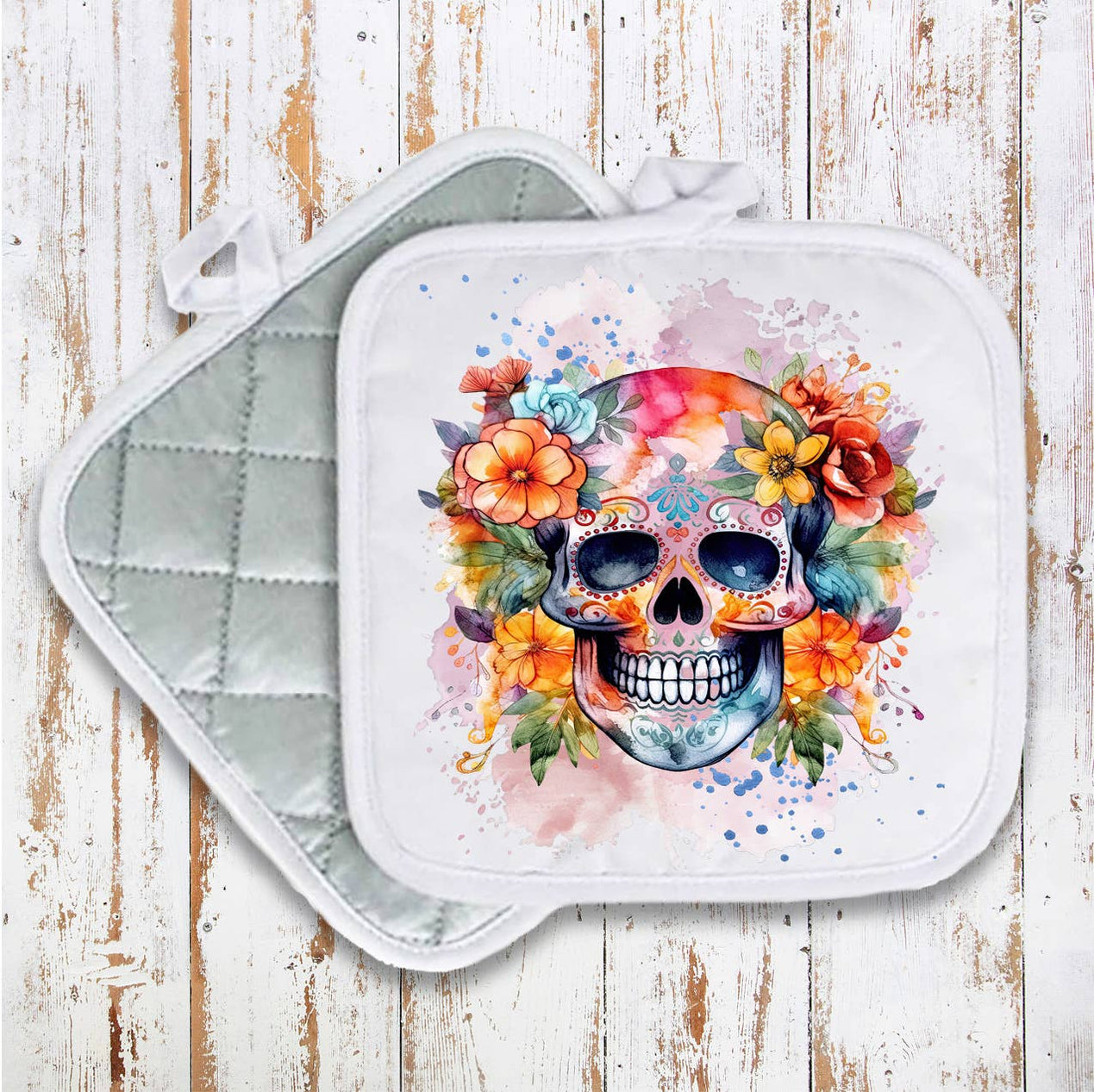 Day of the Dead Colorful Sugar Skull Pot Holder Oven Mitt — Avery Lane ...