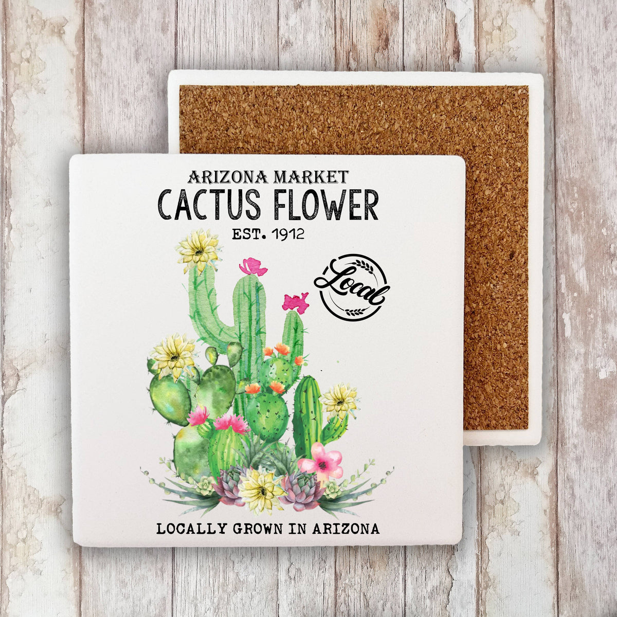 Arizona State Cactus Flower Souvenir Stone Coaster — Avery Lane Gifts