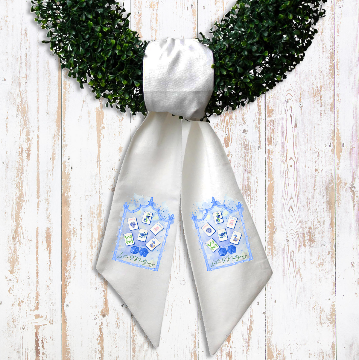 Let's Mahjong Blue Wreath Sash — Avery Lane Gifts