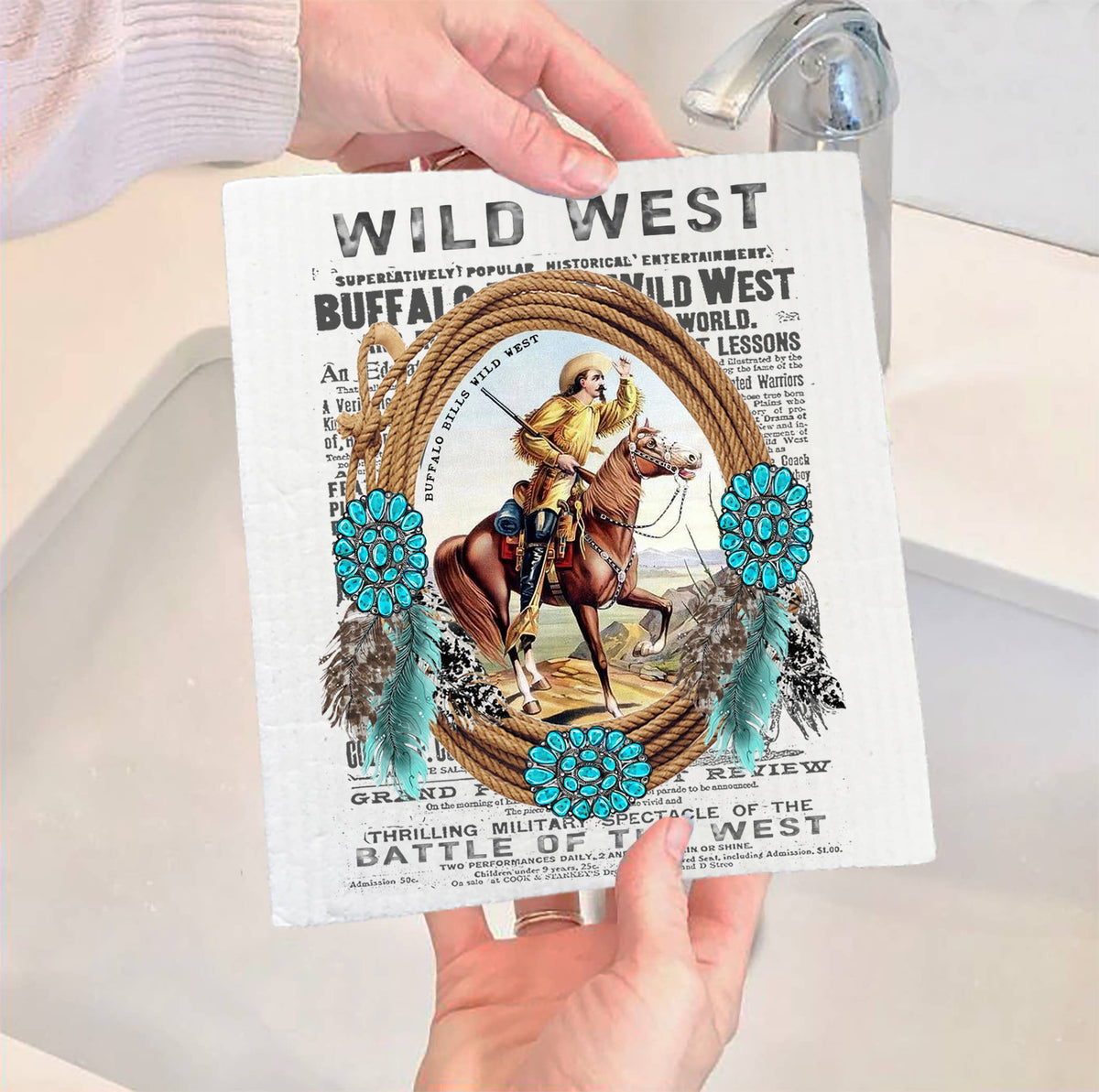Wild West Buffalo Bill Western SWEDISH DISH CLOTH — Avery Lane Gifts