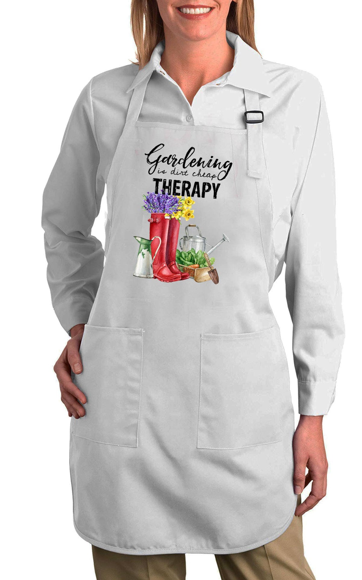 Gardening is dirt cheap Therapy Cotton Apron — Avery Lane Gifts