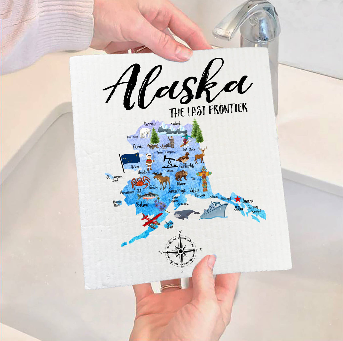 Alaska State Map Souvenir SWEDISH DISH CLOTH — Avery Lane Gifts