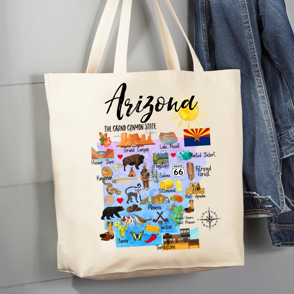Arizona State Map Souvenir 12 oz Canvas Tote Bag — Avery Lane Gifts