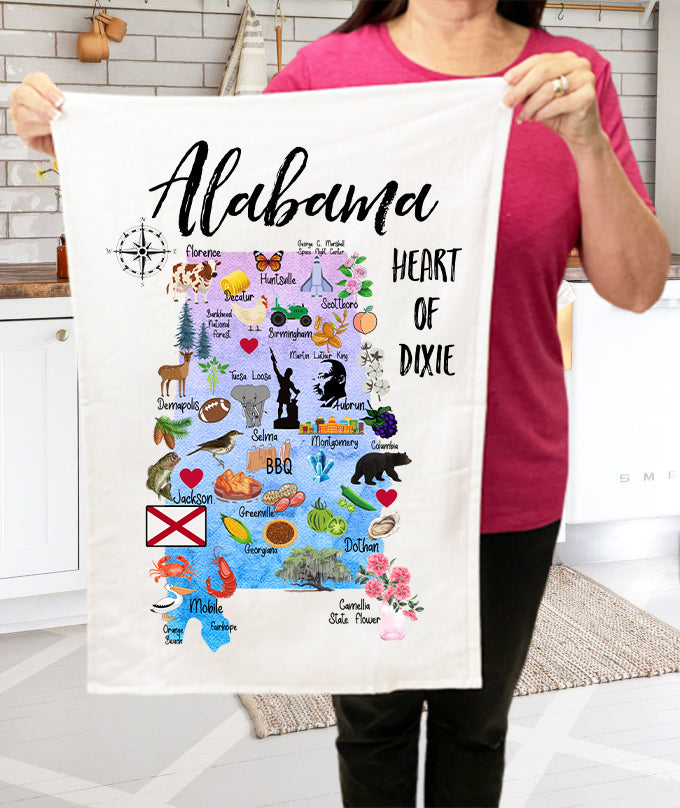Alabama State Map Souvenir Kitchen Terry Cloth Towels — Avery Lane Gifts