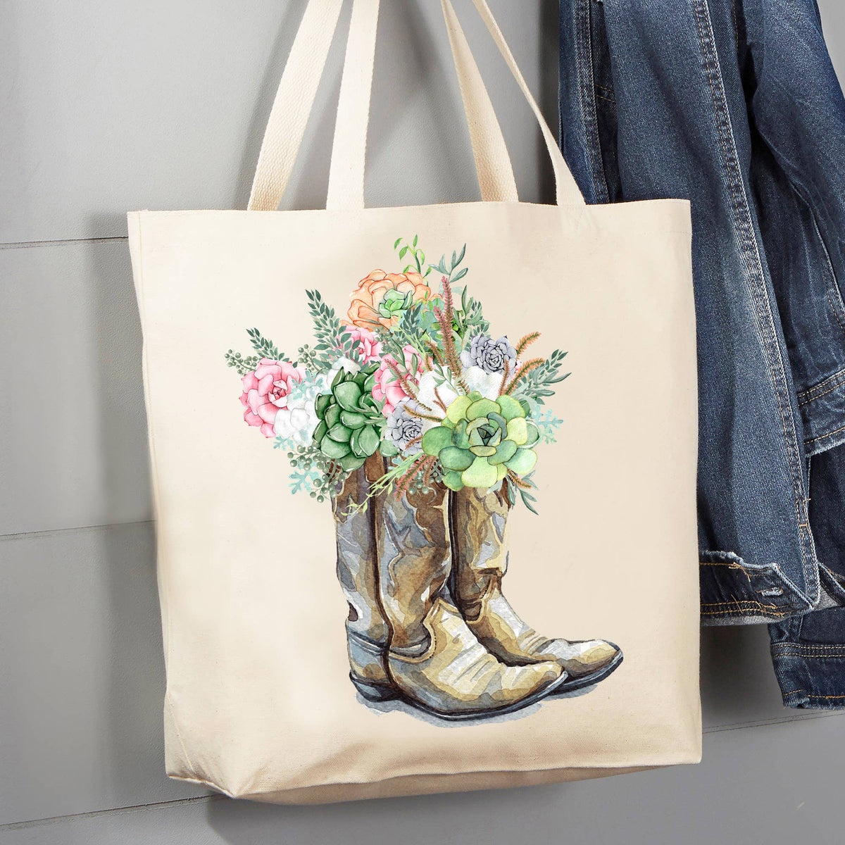 Western Cowboy Boots Succulents Southwestern Canvas Tote Bag — Avery ...